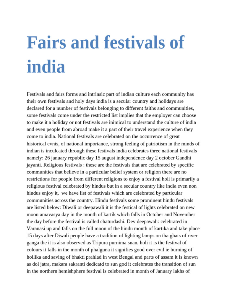 Festivals and Fairs in India | PDF