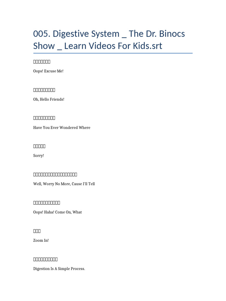 Digestive System - The Dr. Binocs Show - Learn Videos For Kids | PDF