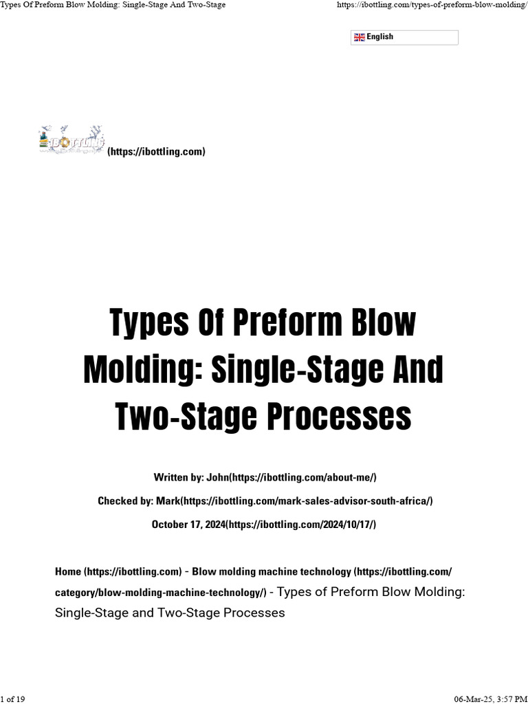 Types Of Preform Blow Molding_ Single-Stage And Two-Stage | PDF ...