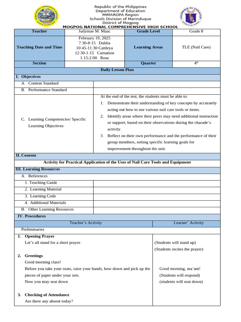 CHARADES ACTIVITY DLP | PDF | Learning | Lesson Plan