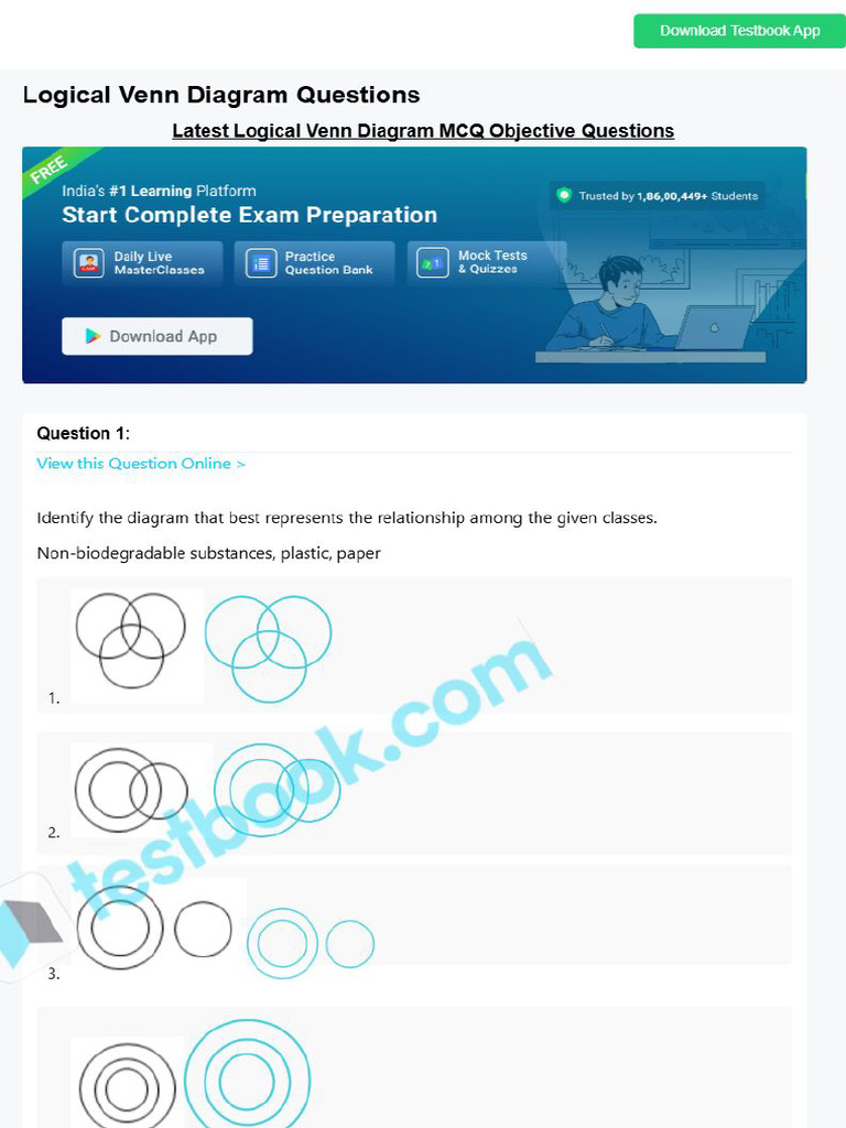 Mcq on Logical Venn Diagram 5eea6a0e39140f30f369e4c1 | PDF