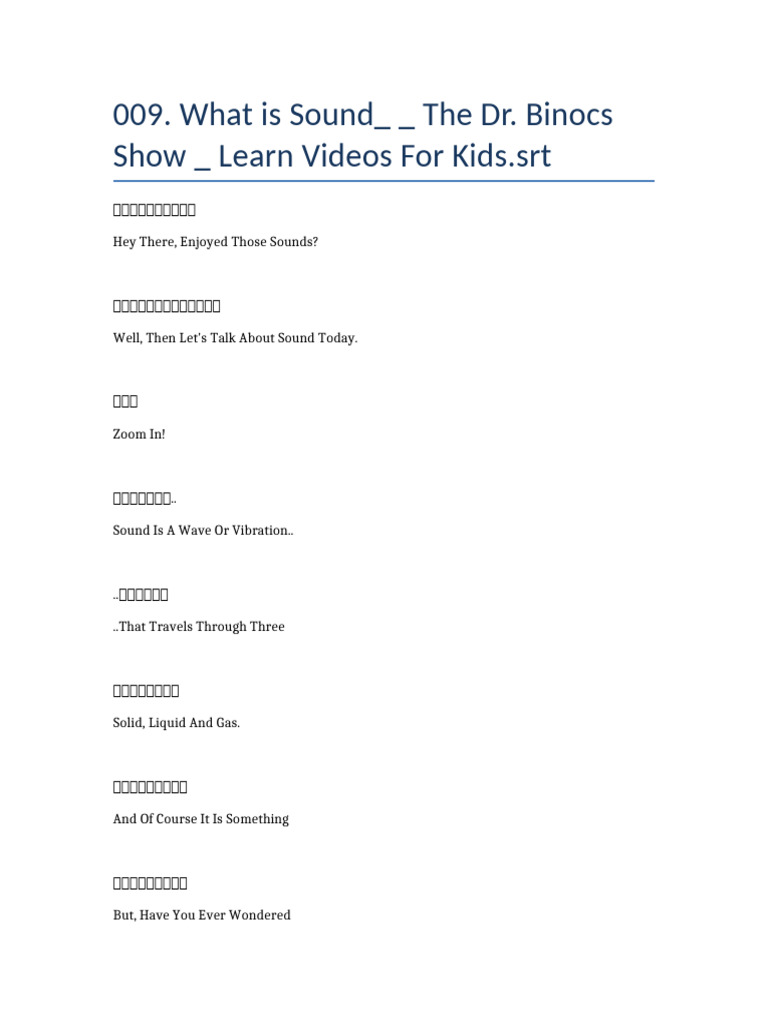 What Is Sound - The Dr. Binocs Show - Learn Videos For Kids | PDF