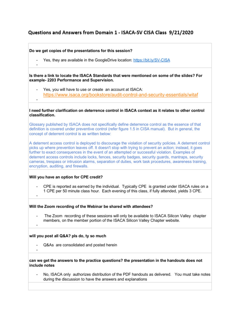 CISA Week 1 Q-A Answered | PDF | Risk | Audit