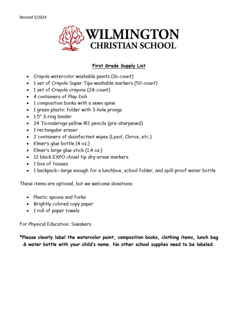 First Grade Supply List | PDF