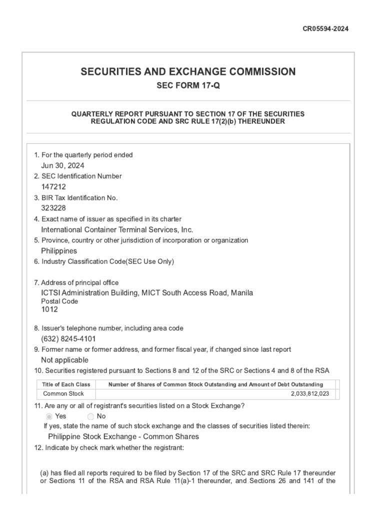 SEC Form 17-Q (Quarterly Report) Q2 2024 | PDF | Equity (Finance ...