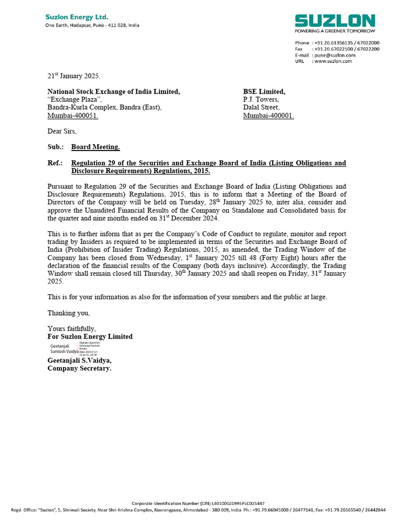 Suzlon_21-01-2025_1 | PDF