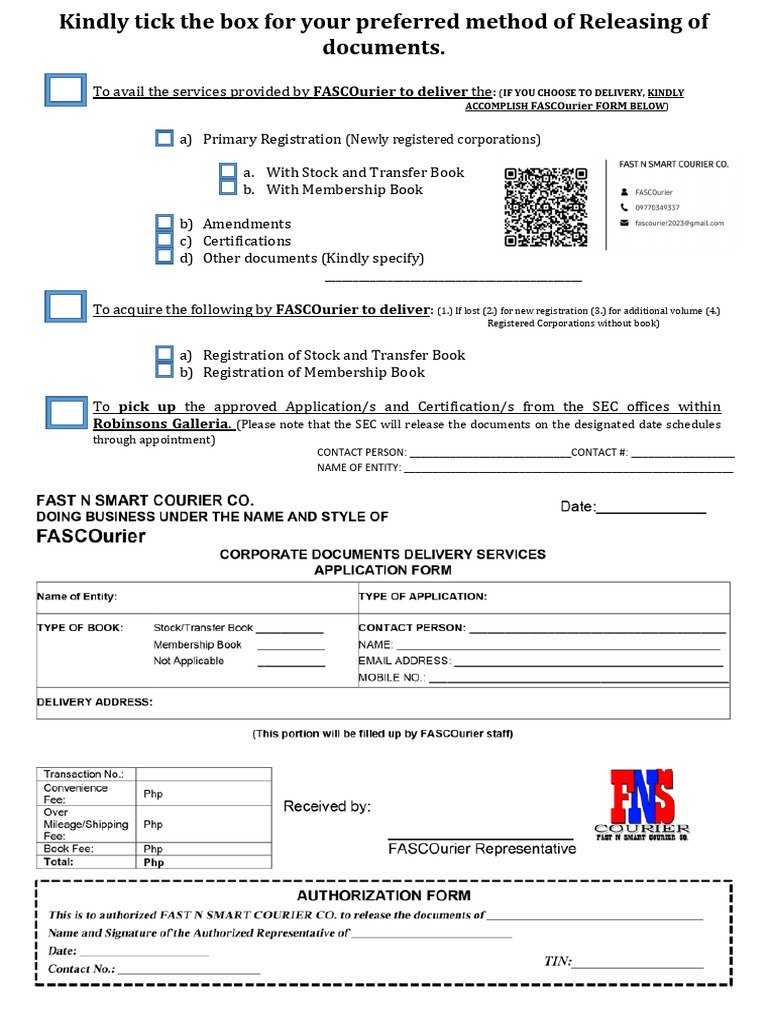 FASCOurier Document Release Options | PDF