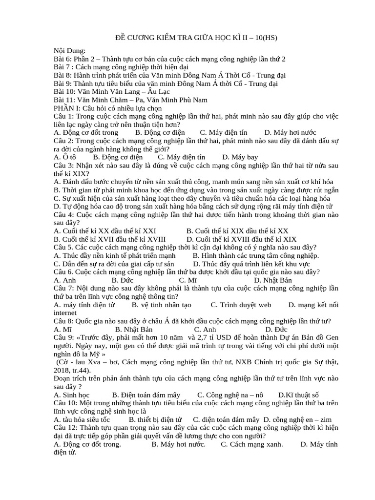 ĐỀ CƯƠNG ÔN TẬP GIỮA HKII (HS) | PDF