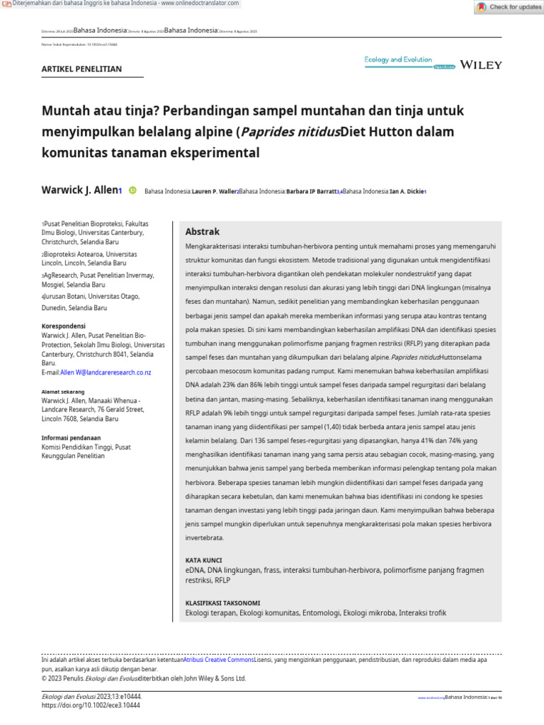 Ecology and Evolution - 2023 - Allen - Puke or poop Comparison of ...