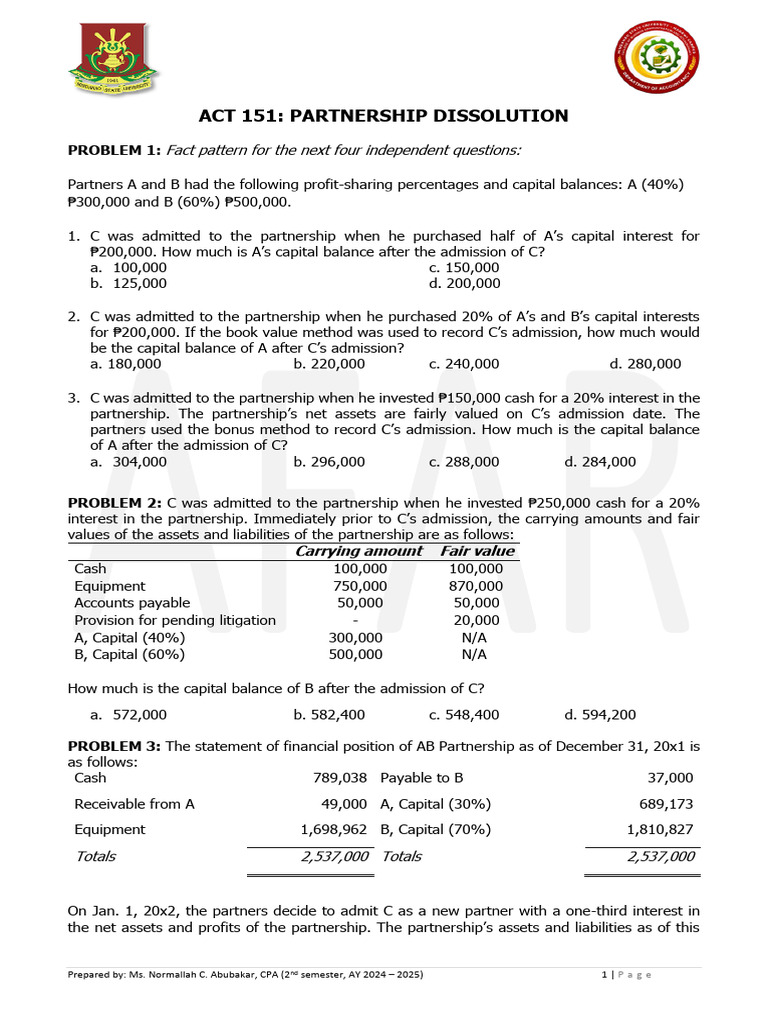 03 Afar Partnership Dissolution | PDF | Balance Sheet | Accounting