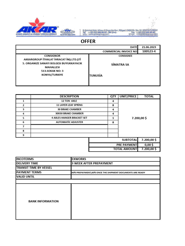 Simatra SA Invoice for Konya Course | PDF