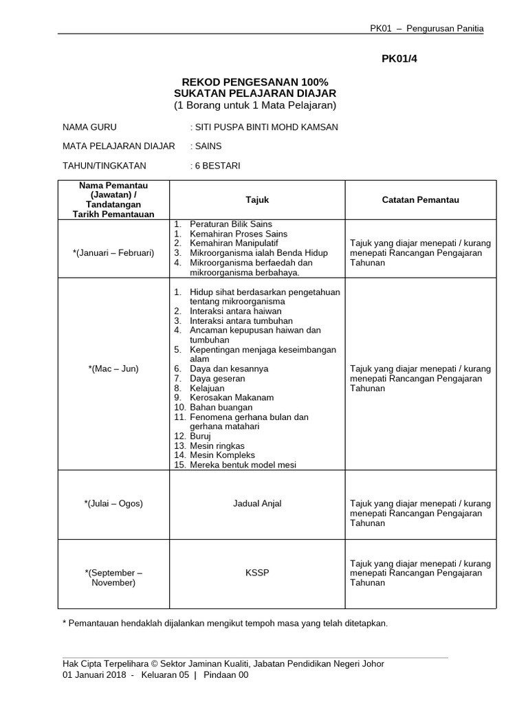 PK01-4 Rekod Pengesanan Sains Tahun 6 | PDF