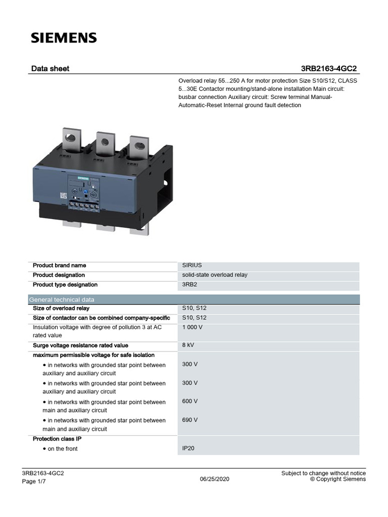 Siemens 3RB2163 4GC2 Datasheet | PDF | Relay | Alternating Current