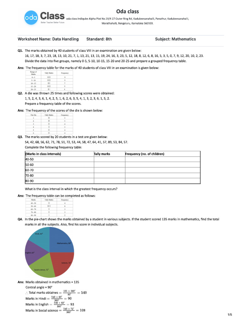 Data Handling Class 8 | PDF