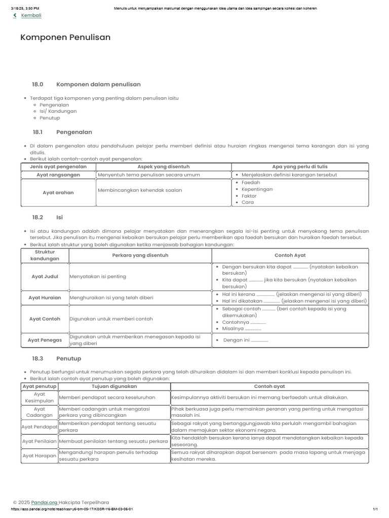 Menulis untuk menyampaikan maklumat dengan menggunakan idea utama dan ...