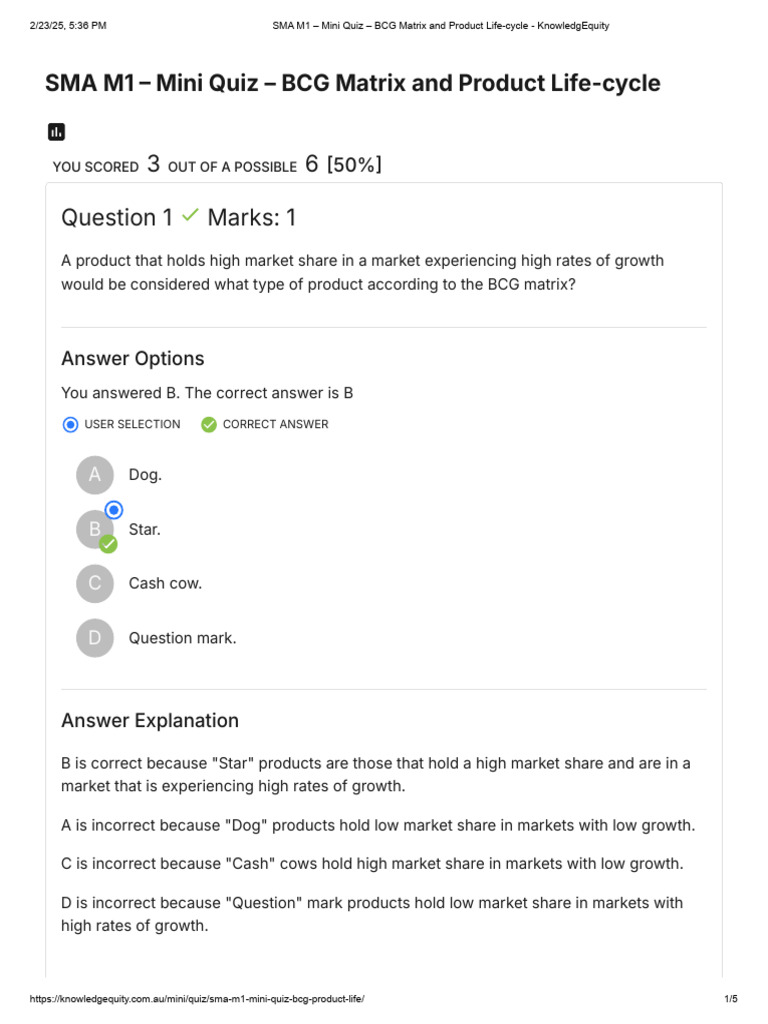 SMA M1 - Mini Quiz - BCG Matrix and Product Life-Cycle - KnowledgEquity ...