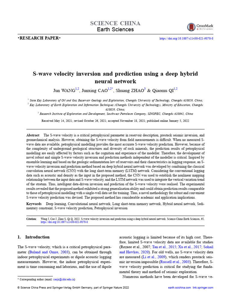 Wang - Et - Al-2022-S-Wave Velocity Inversion and Prediction Using A Deep Hybrid Neural Network ...