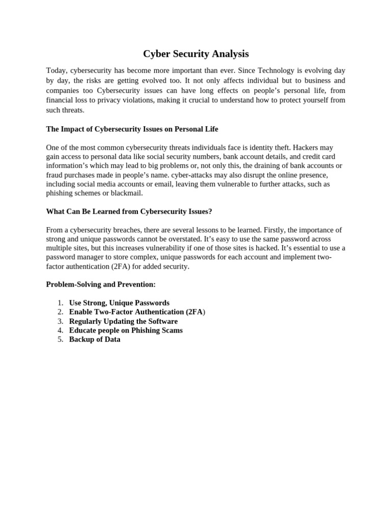 Cyber Security Analysis | PDF