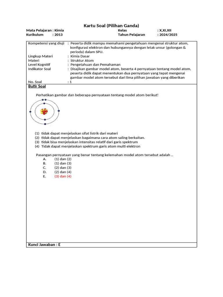 Kartu Soal UAS Pilihan Ganda Kimia 2025 | PDF