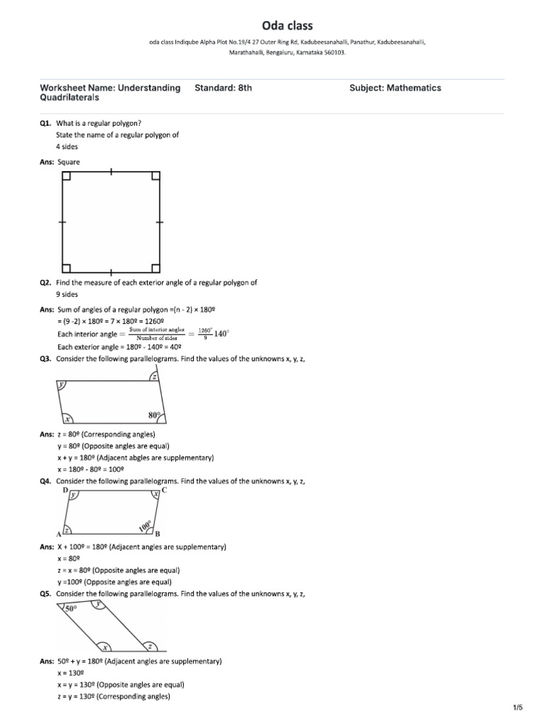Understanding Quadrilaterals - Class 8 | PDF