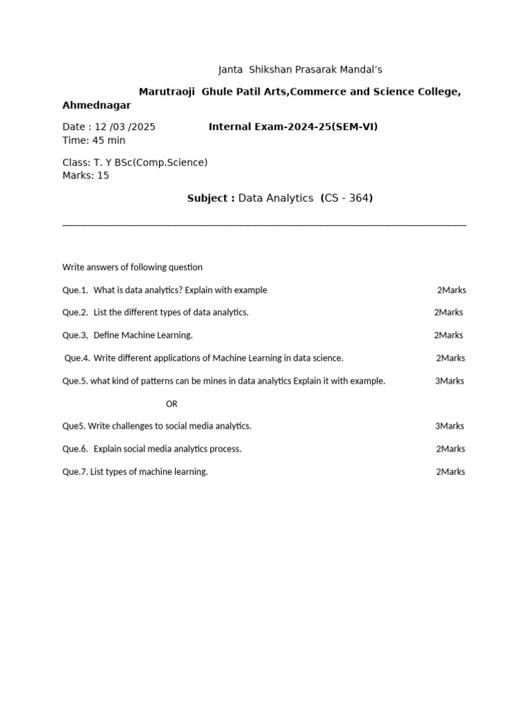 Data Ana QP | PDF
