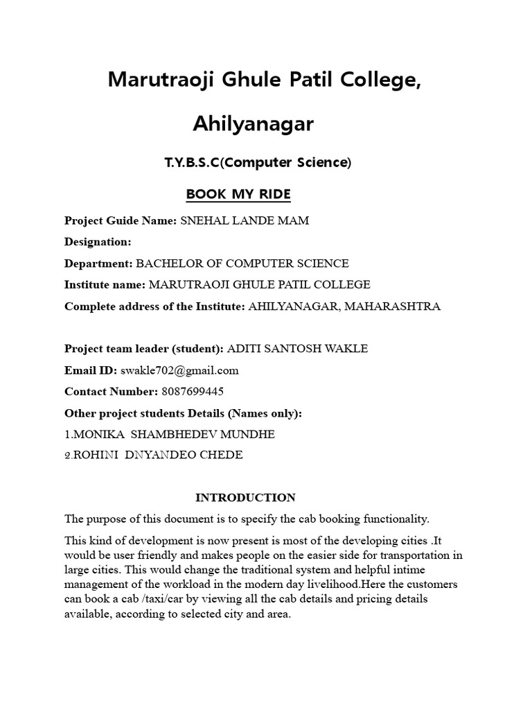 Book My Ride: Cab Booking System | PDF