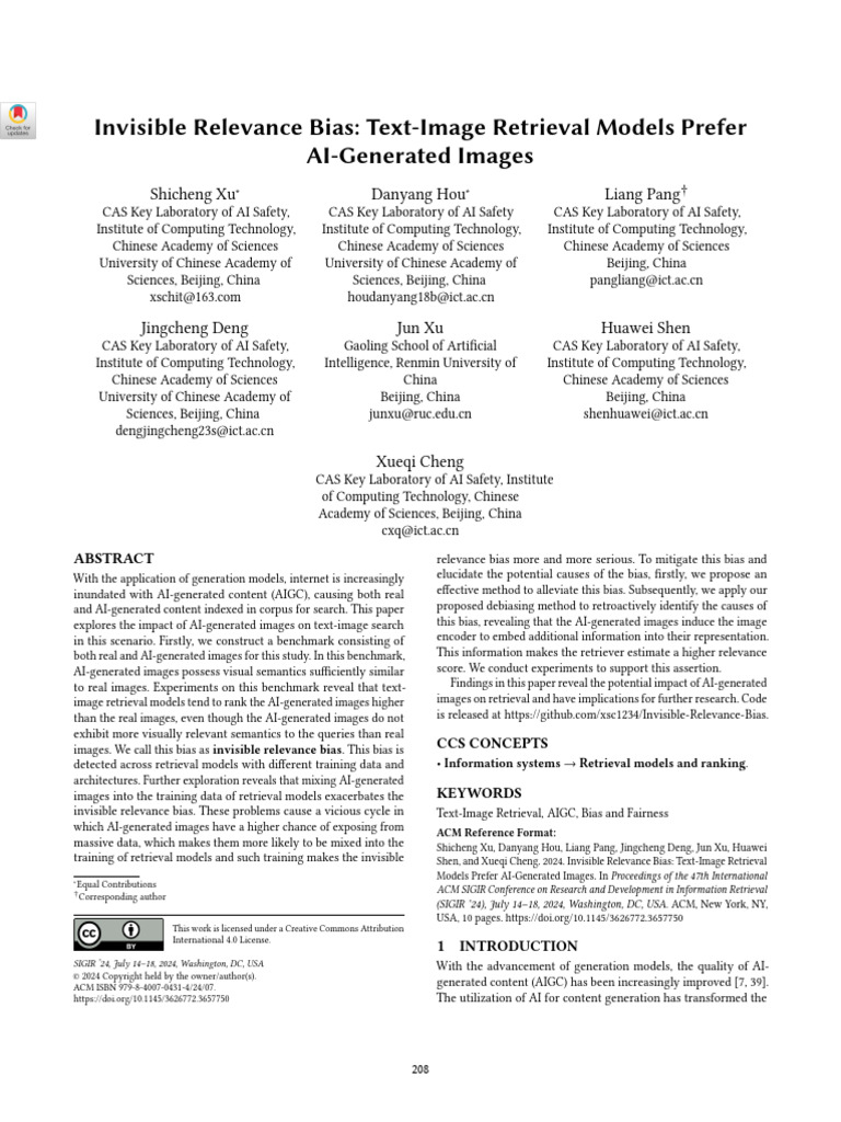 04 Invisible Relevance Bias - Text-Image Retrieval Models Prefer AI-Generated Images | PDF ...