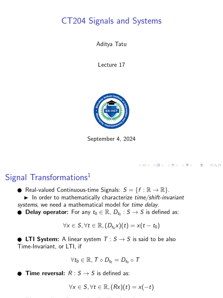 Signal Systems Lecture17 | PDF | Convolution | Functions And Mappings