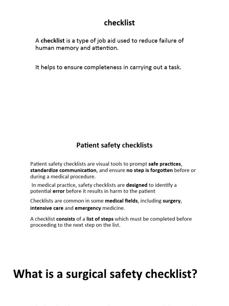 Surgical Safety Checklist Overview | PDF | Surgery | Operating Theater