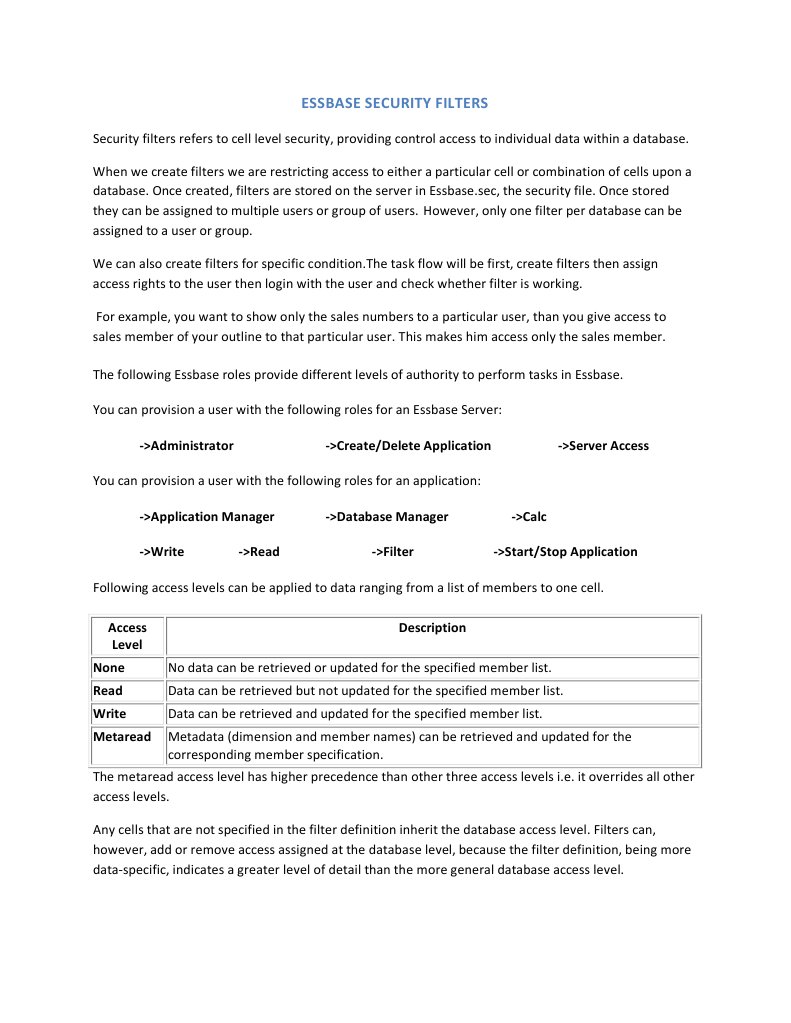 Essbase Security Filters | PDF