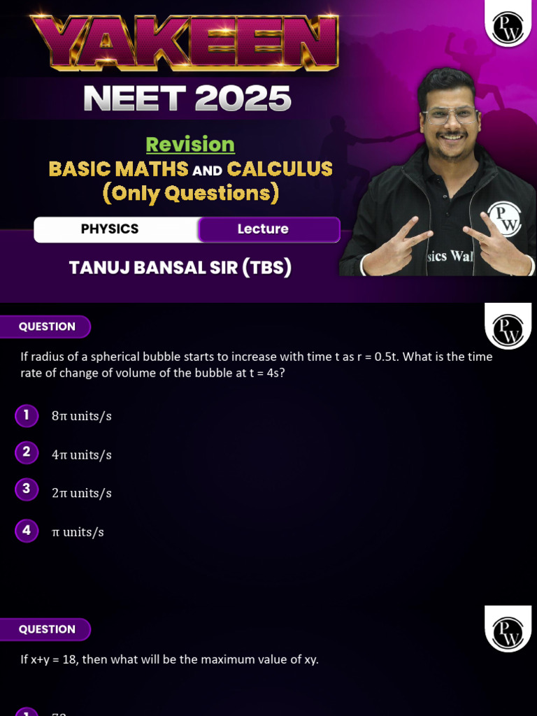 Only Questions Blank PDF Revision Lec Basic Maths and Calculus Phy | PDF