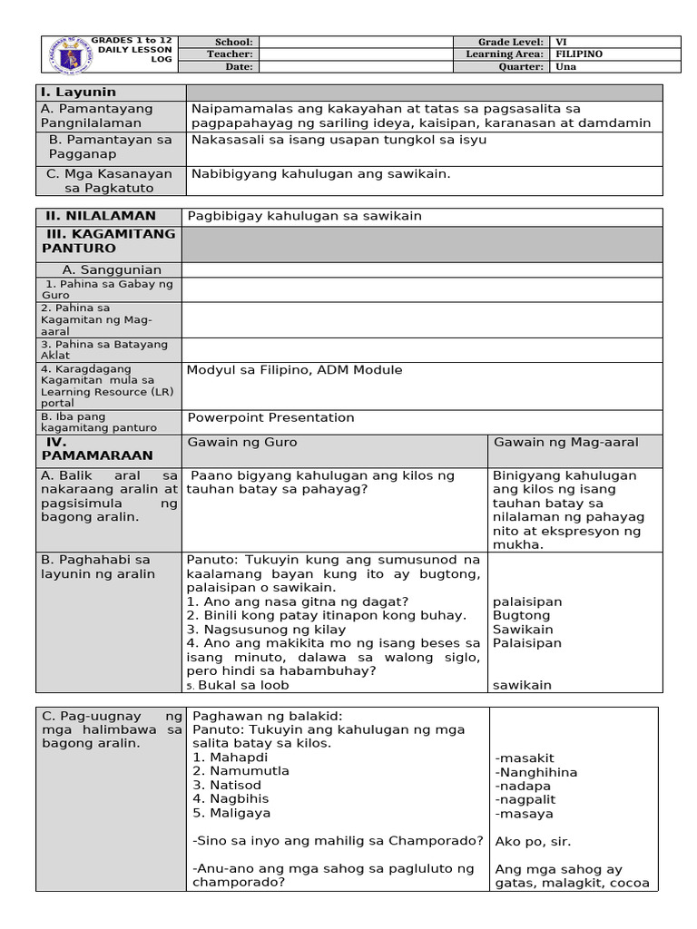 Filipino Grade VI Nabibigyang Kahulugan Ang Sawikain | PDF