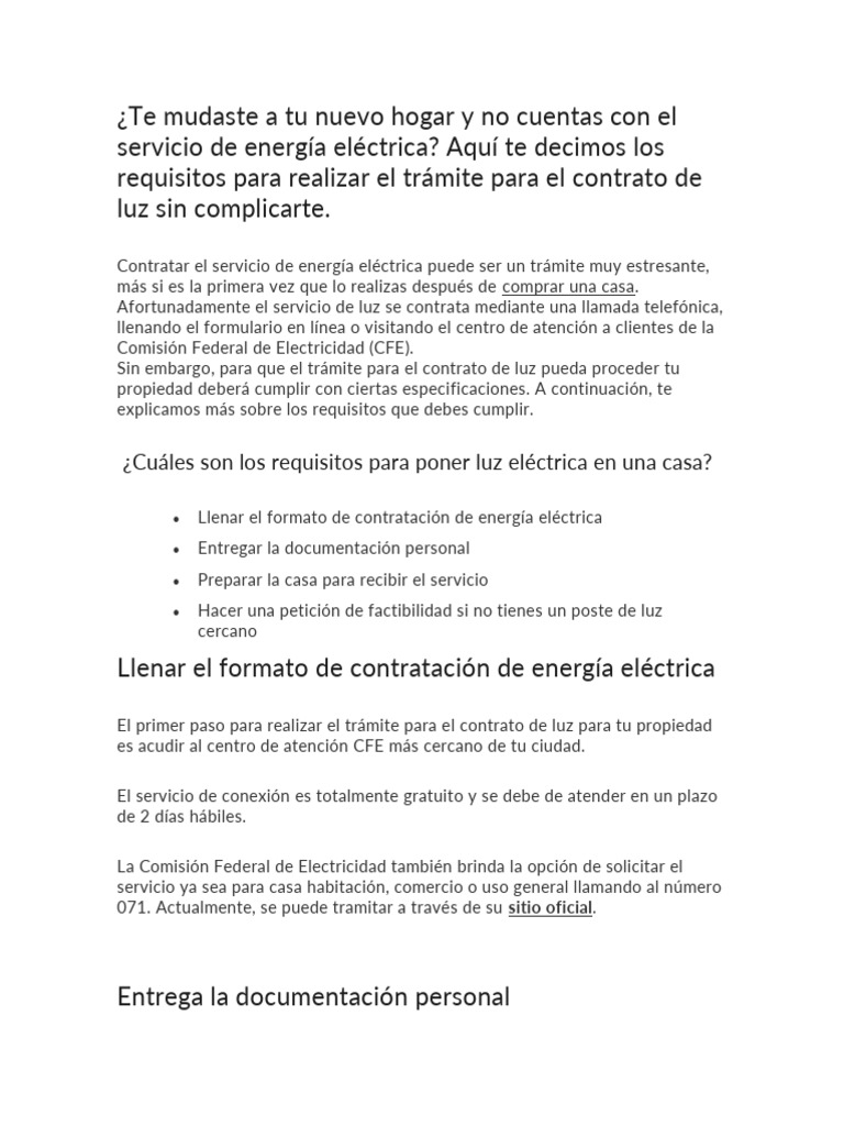 Requisitos para contratar luz CFE | PDF
