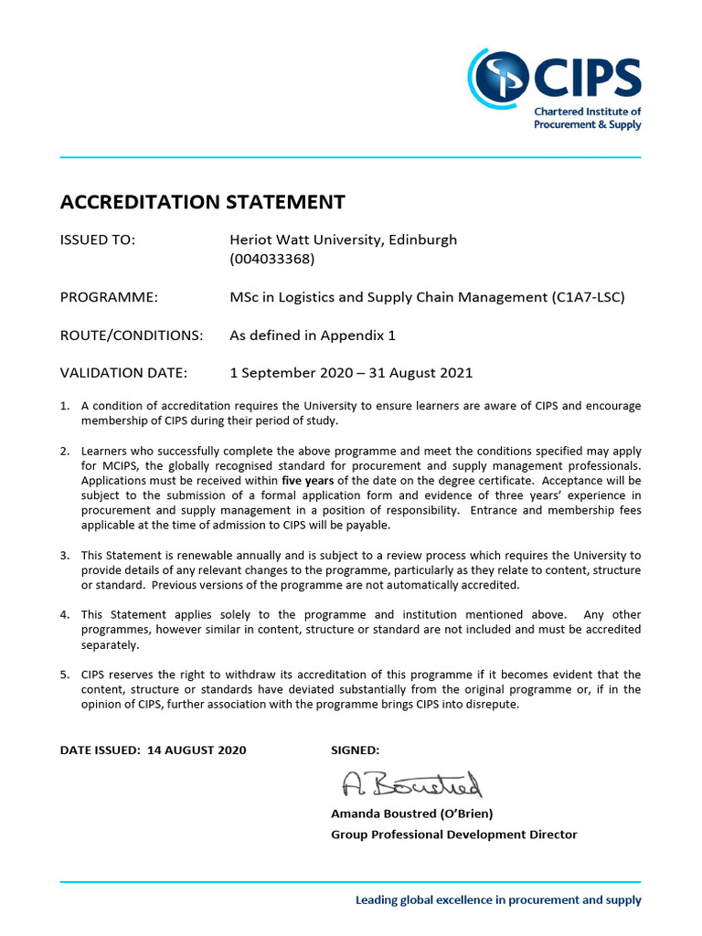 Heriot Watt MSC Log and SCM Statement 2020-21 | PDF | Logistics ...
