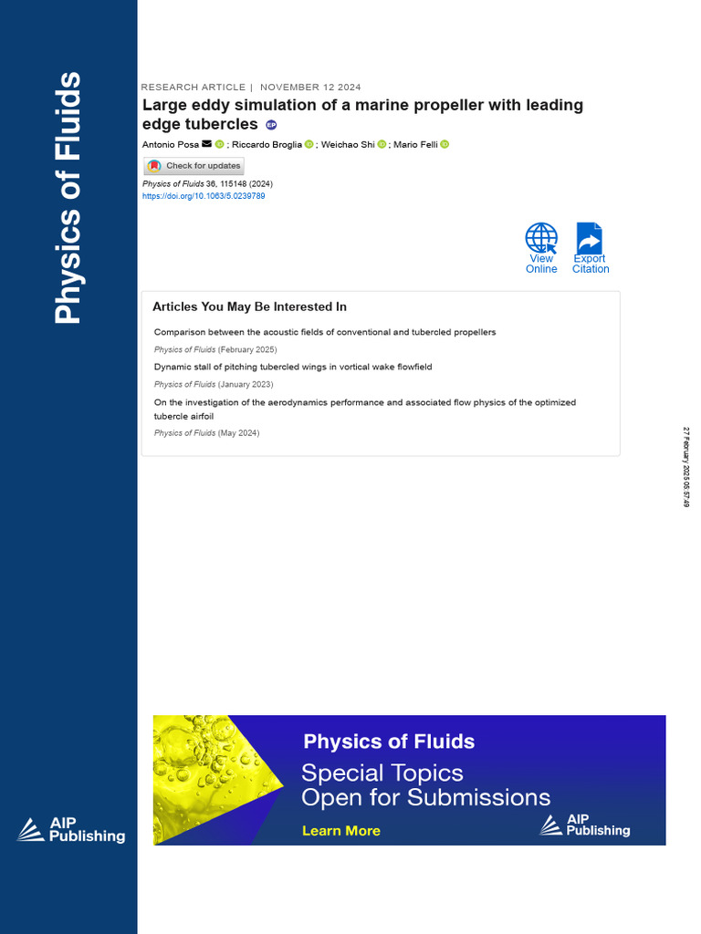 2024 - Posa Et Al. Large Eddy Simulation of A Marine Propeller With ...