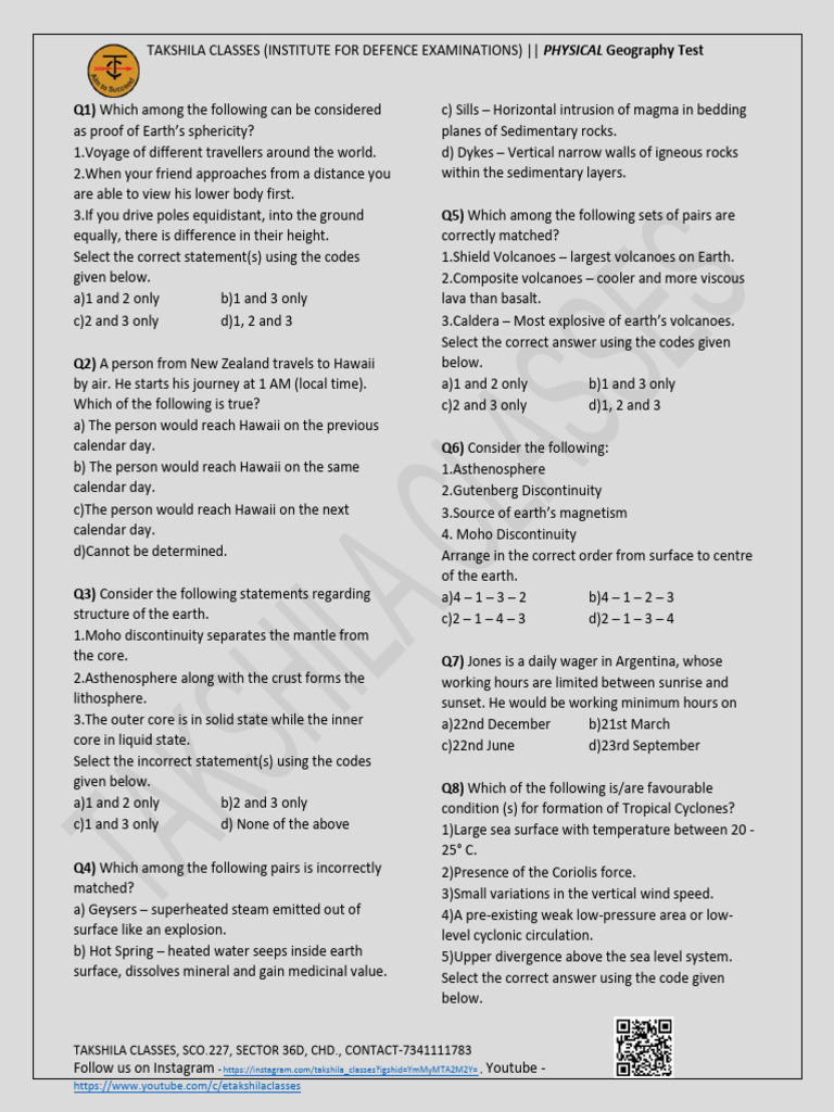 Physical Geography Test Takshila Classes 3rd MArch 2025 | PDF | Oceans ...