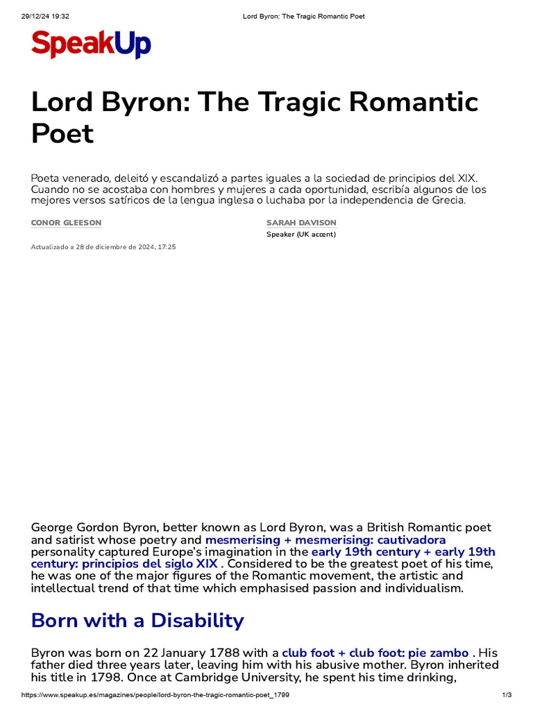 Lord Byron - The Tragic Romantic Poet | PDF | Lord Byron