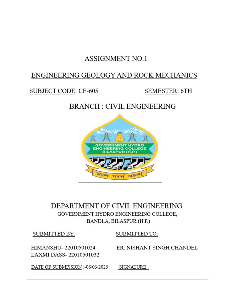 Engineering Geology Assignment CE-605 | PDF