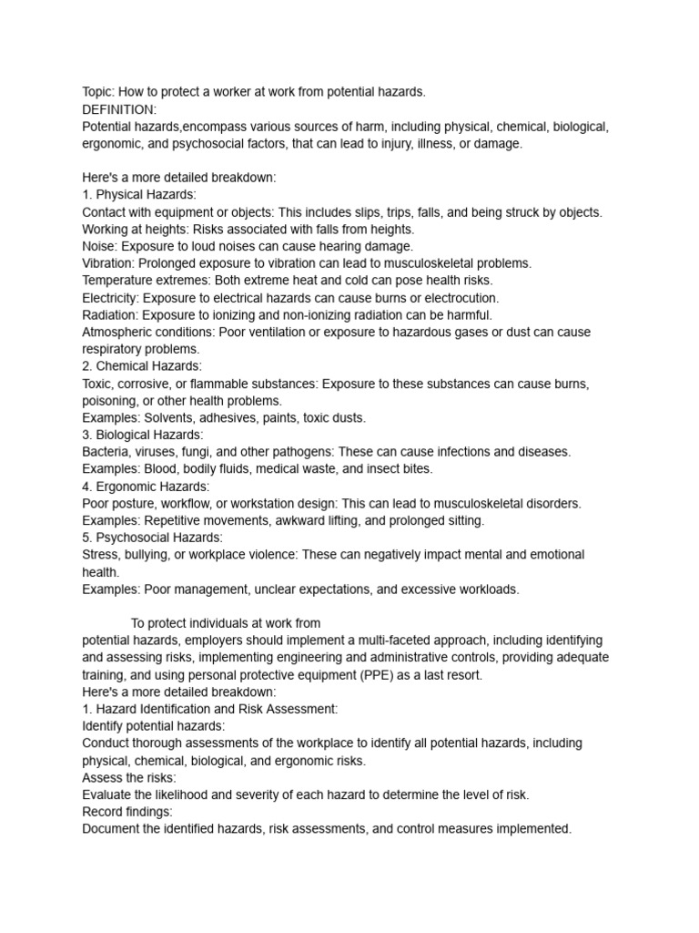 Protection of Workers From Potential Hazards | PDF | Hazards | Personal ...