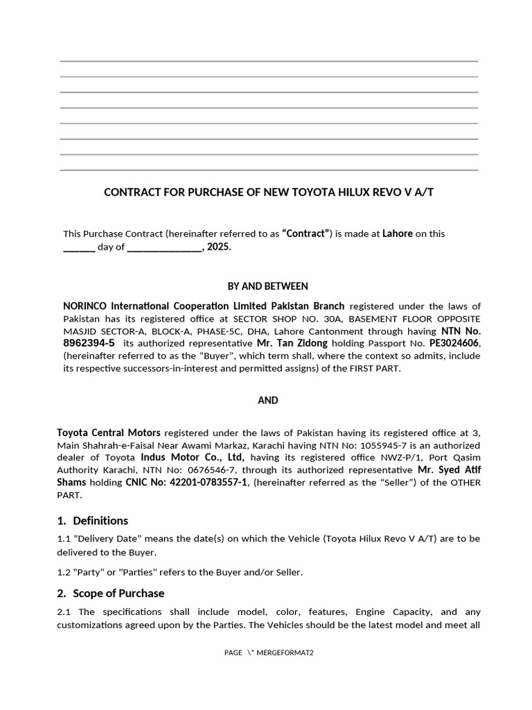 Toyota Hilux Revo V Purchase Contract | PDF | Business Law | Private Law