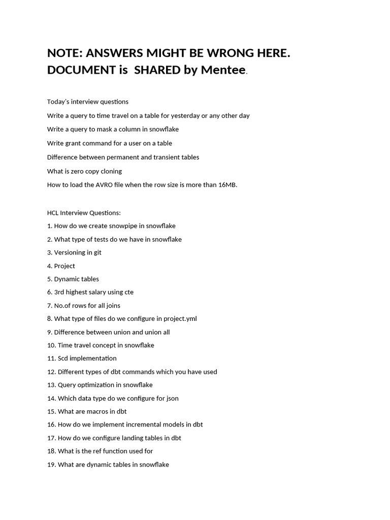 000 - Company Interview Qns | PDF | No Sql | Databases