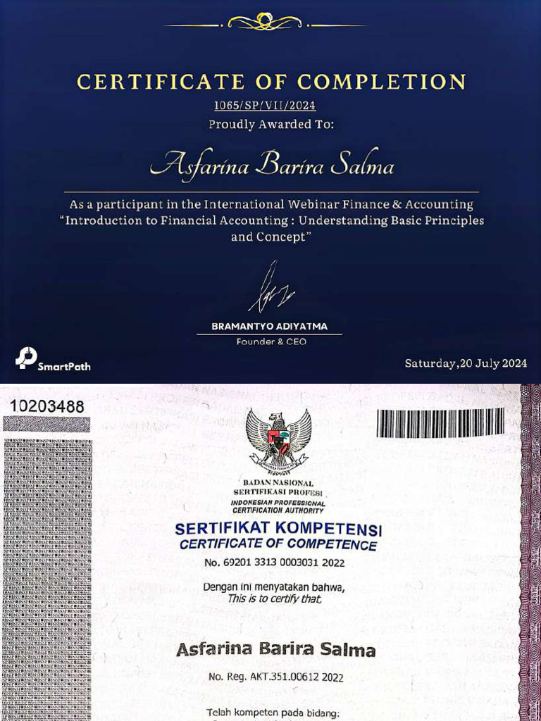 Sertifikasi - Asfarina Barira Salma | PDF