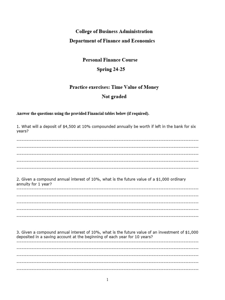 Practice Exercises - TVM | PDF | Time Value Of Money | Personal Finance