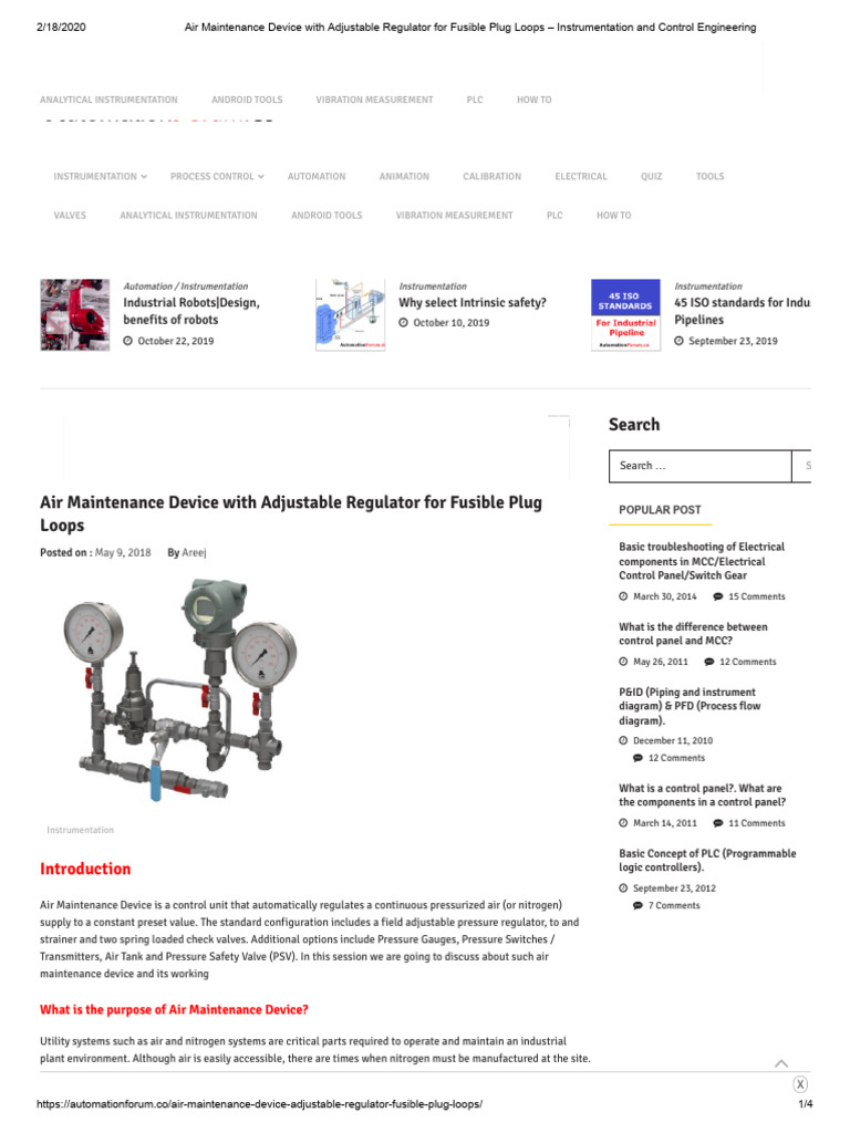 Air Maintenance Device With Adjustable Regulator For Fusible Plug Loops ...