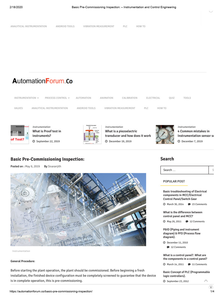 Basic Pre-Commissioning Inspection - Instrumentation and Control Engineering | PDF ...