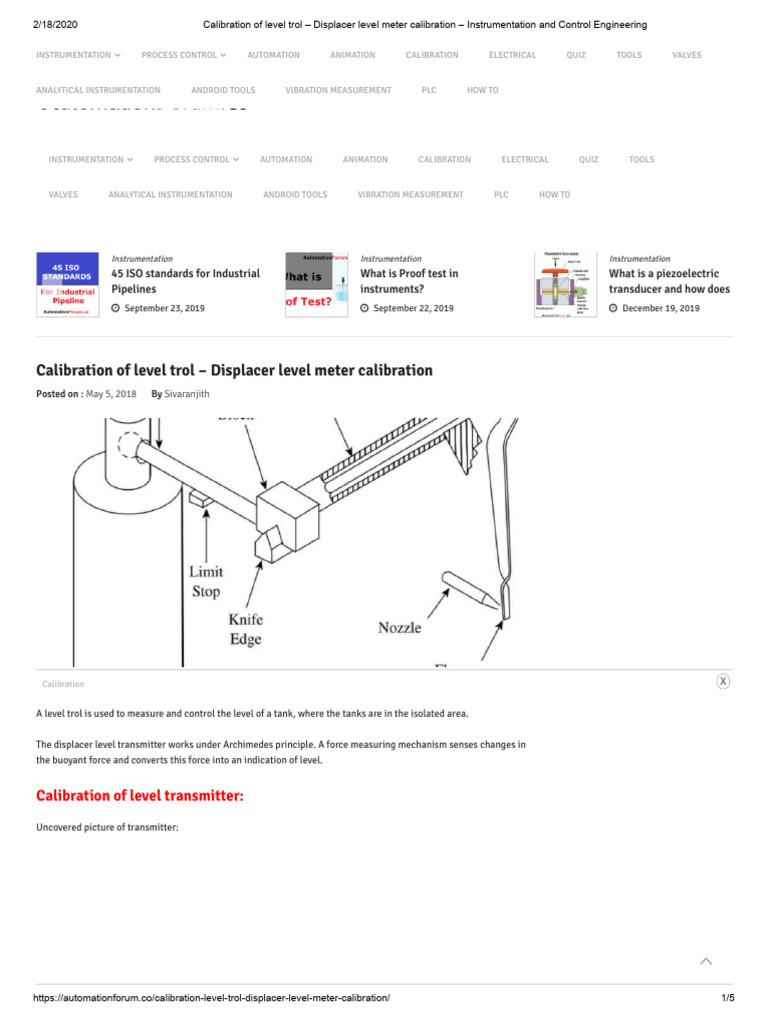 Calibration of level trol – Displacer level meter calibration ...