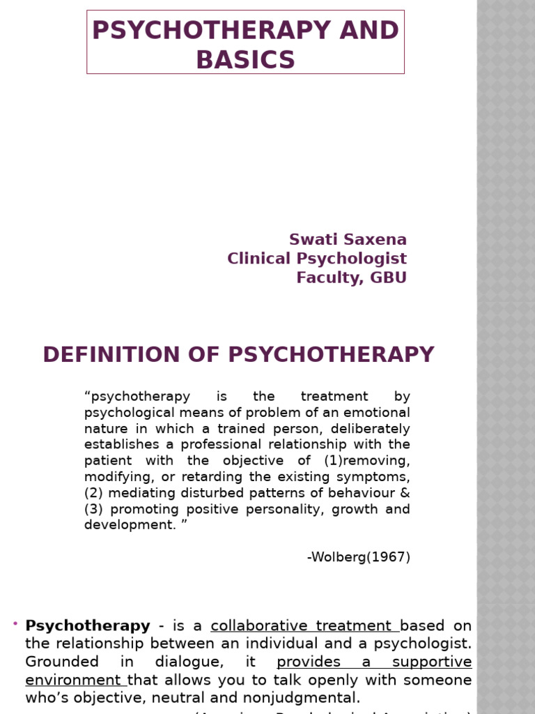 Basic Concepts of Psychotherpay | PDF | Psychotherapy | Mental Disorder