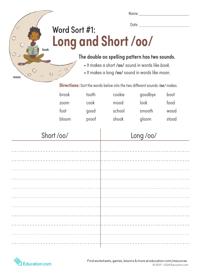 Word Sort Long and Short Oo | PDF