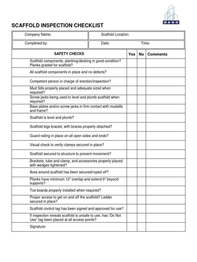WAH Scaffold Inspection Sheet | PDF