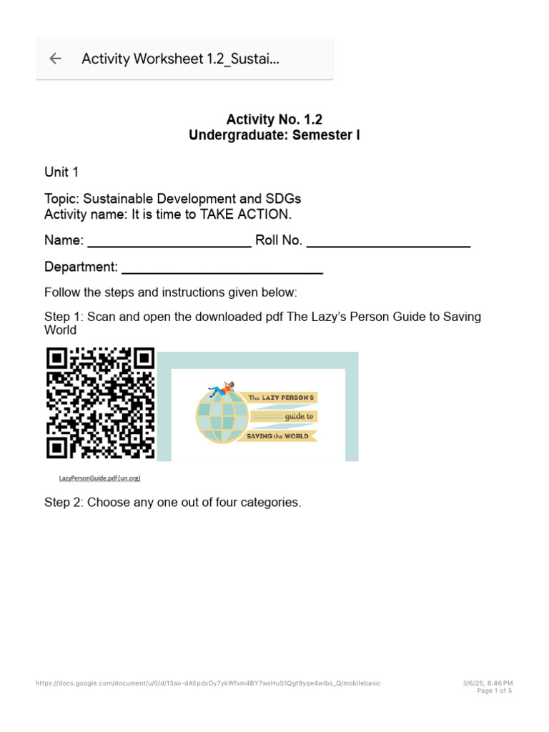 Activity Worksheet 1.2 - Sustainable Development | PDF | Sustainable ...